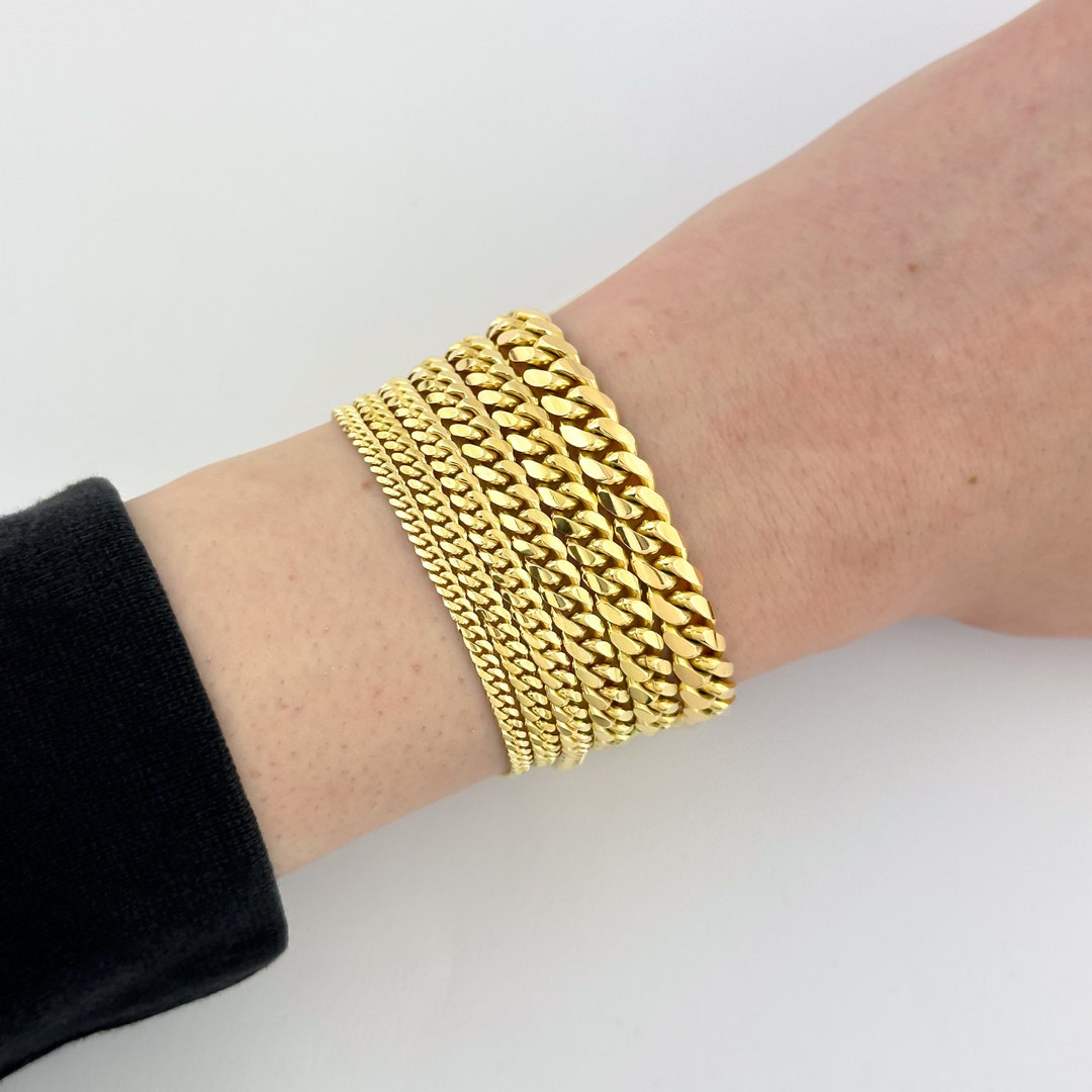 Solid 18k Yellow Gold Miami Cuban Bracelet Real Italian Gold Thick ...