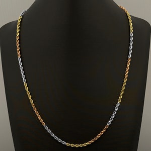 14k Tri-color Solid Gold Rope Chain Diamond Cut Italian - Etsy