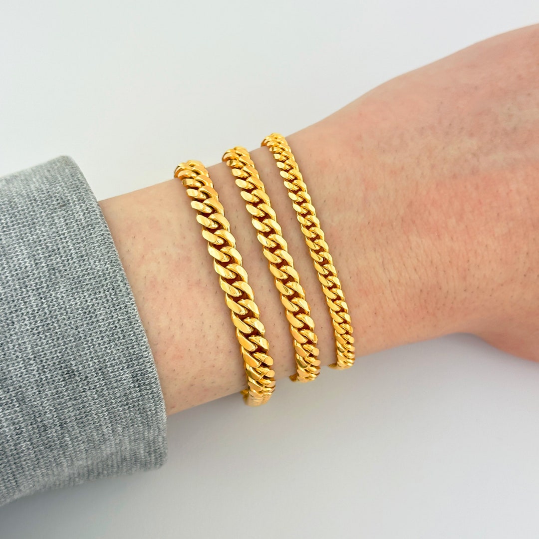 22k Yellow Gold Solid Miami Cuban Bracelet Real Italian Gold Thick ...