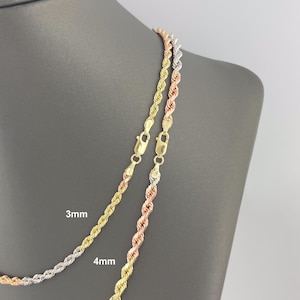 14k Tri-color Solid Gold Rope Chain Diamond Cut Italian Necklace 16"-30 ...