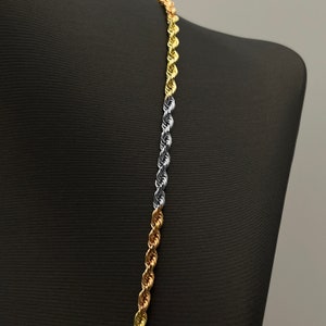 14k Tri-color Solid Gold Rope Chain Diamond Cut Italian - Etsy