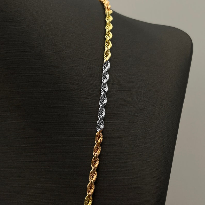 14k Tri-color Solid Gold Rope Chain Diamond Cut Italian - Etsy