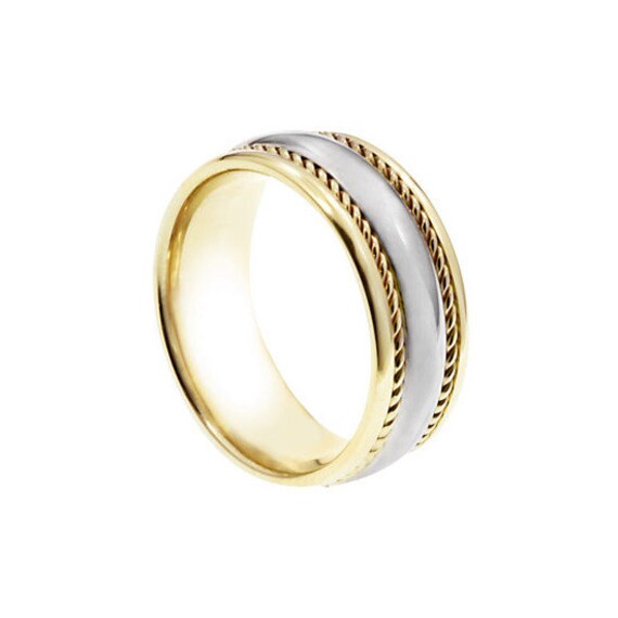 14k Two-tone Gold Unique Wedding Band Comfort Fit Ring Promise - Etsy