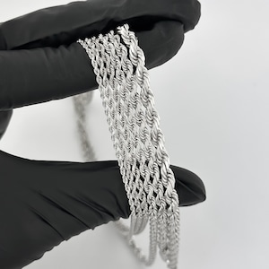 Solid 14k White Gold Rope Chain Diamond Cut Italian Necklace 16"-30 ...