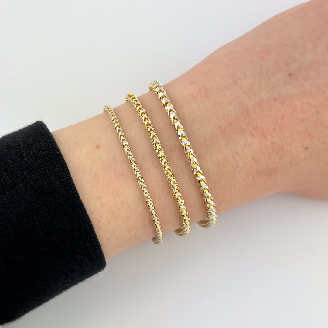 Prism Cut Franco Solid 14k Yellow & White Gold Franco Bracelet Two-tone ...