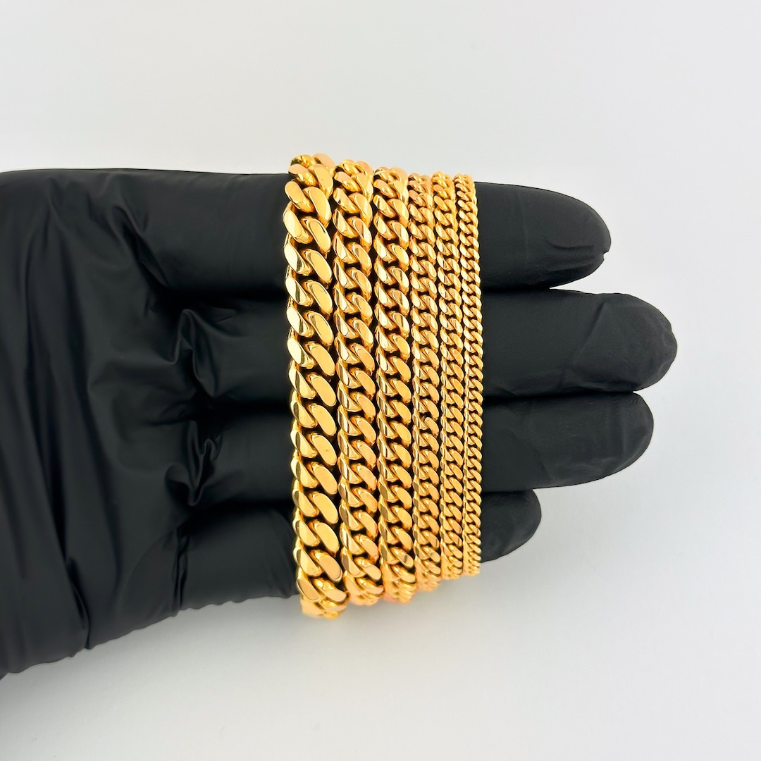 22k Solid Gold Miami Cuban Chain Necklace Real Italian Gold - Etsy