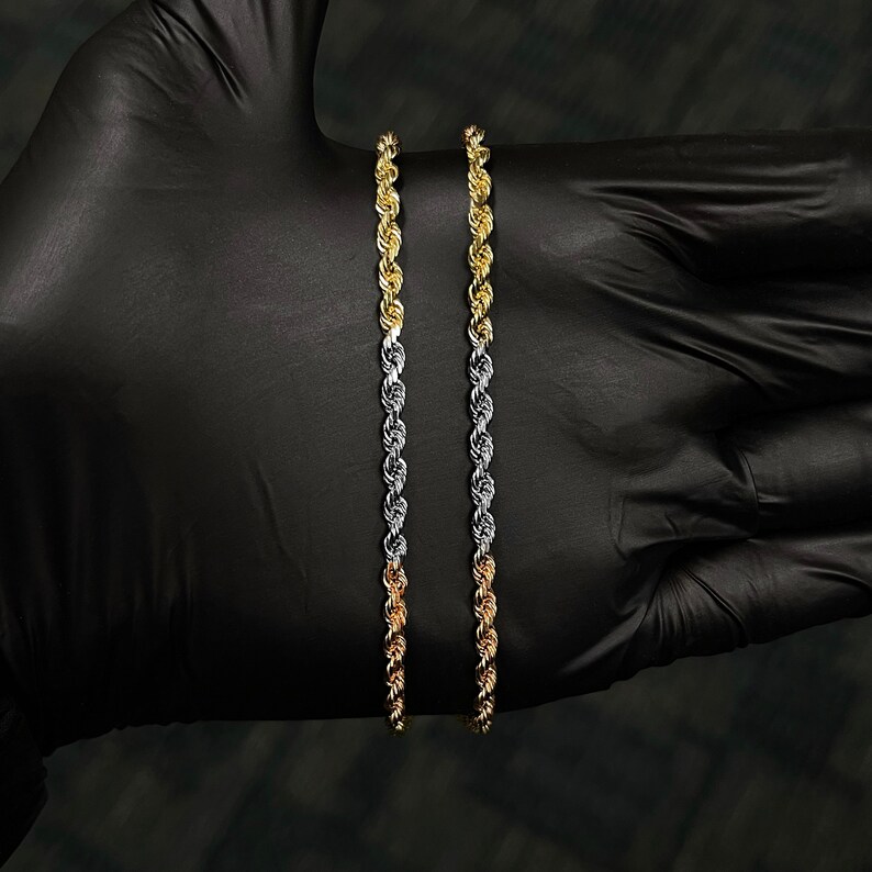 14k Tri-color Solid Gold Rope Chain Diamond Cut Italian - Etsy