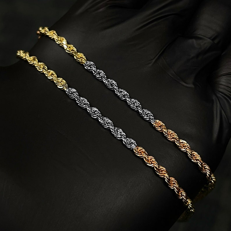 14k Tri-color Solid Gold Rope Chain Diamond Cut Italian - Etsy