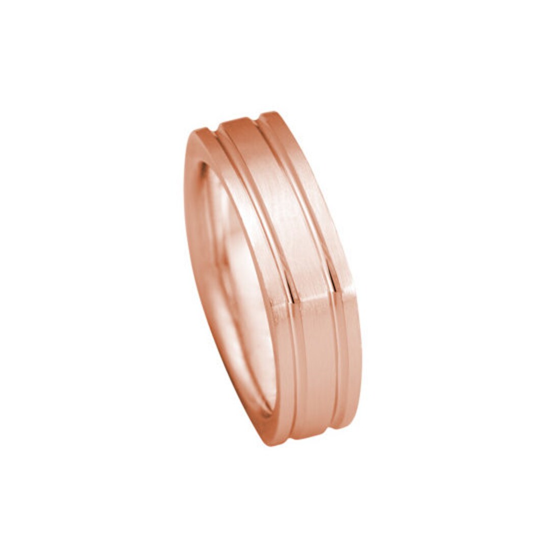 14k Rose Gold Unique Square Shaped Band Ring 6.5mm Men's Wedding Ring ...