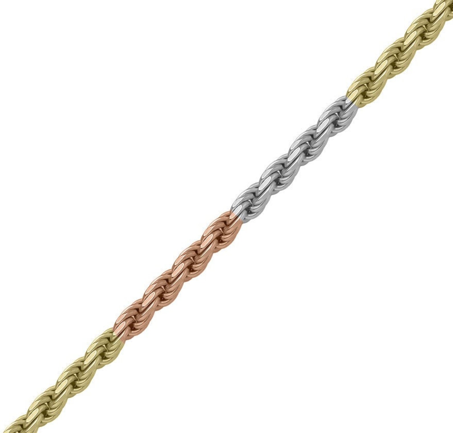 14k Tri-Color Solid Gold Rope Chain Diamond Cut Italian | Etsy