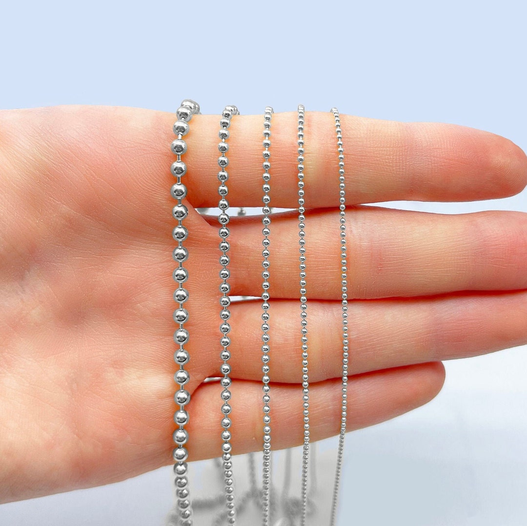 14k White Gold Solid Ball Bead Chain Italian Necklace 16"-30" Inches ...