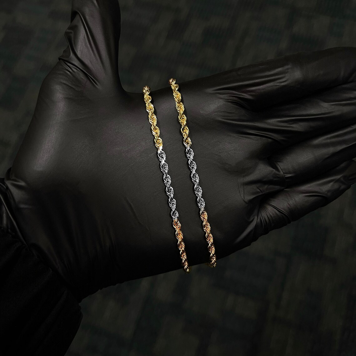 14k Tri-color Solid Gold Rope Chain Diamond Cut Italian - Etsy