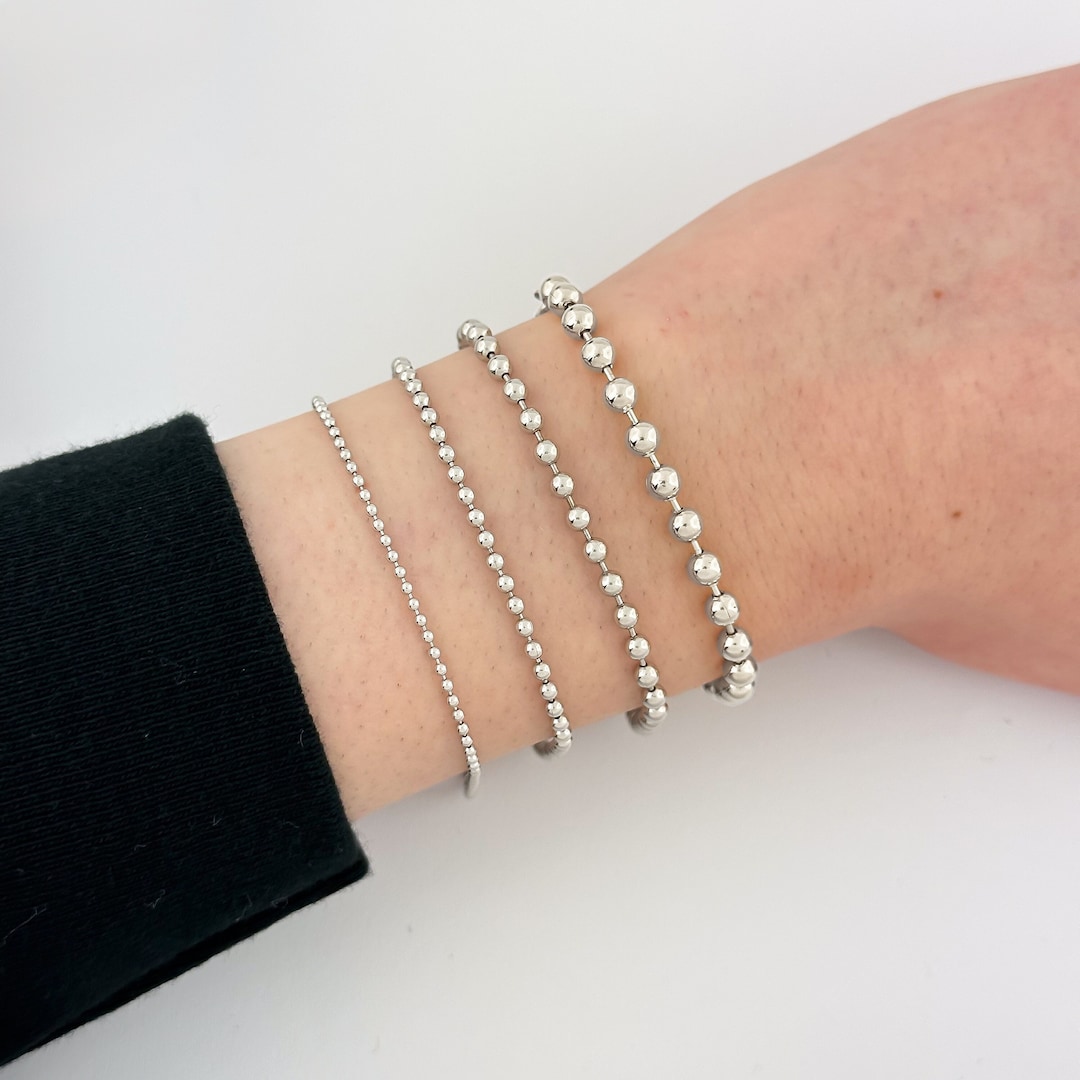 Solid 14k White Gold Ball Bracelet Italian Gold Beaded Stackable Bracelet - Etsy