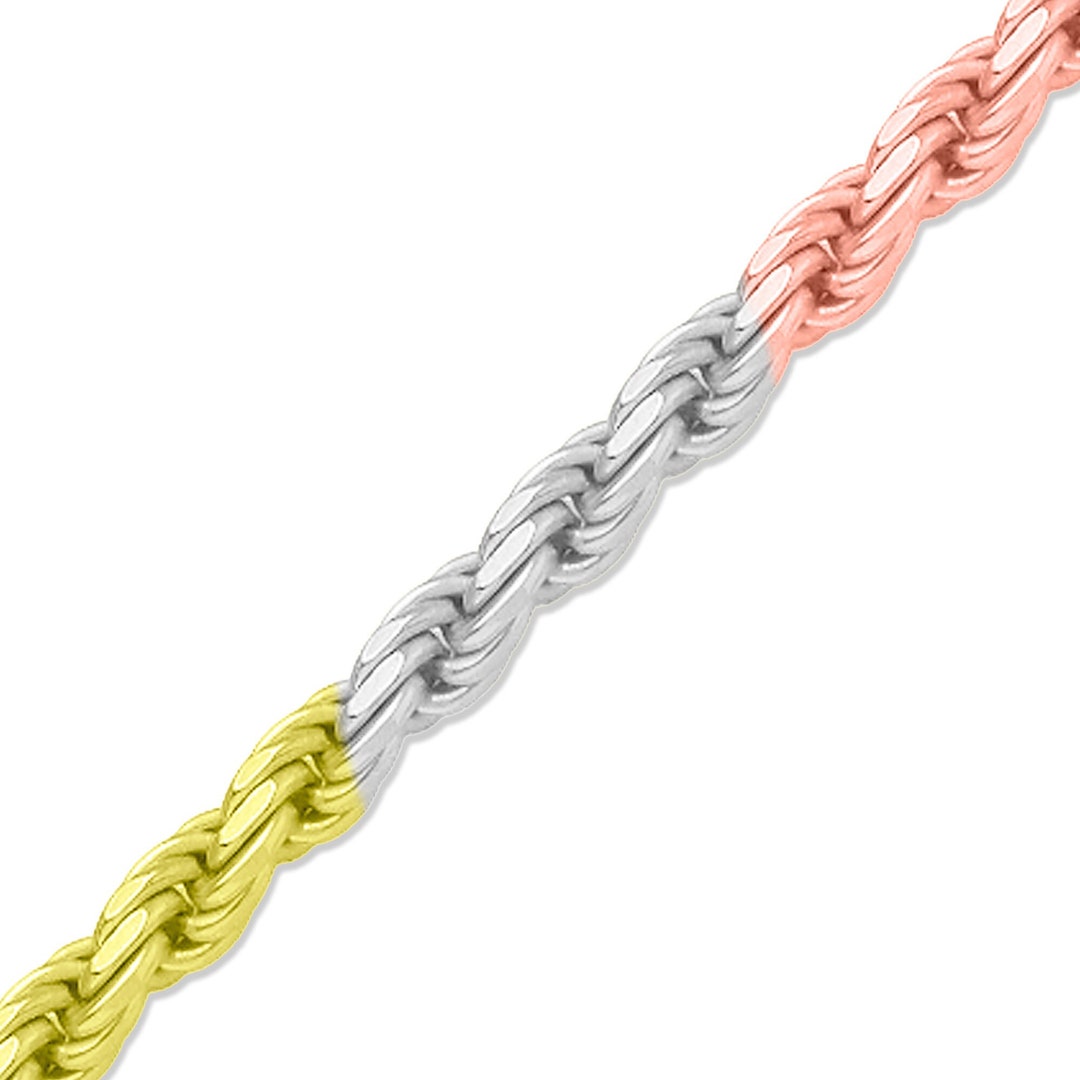 14k Tri-color Solid Gold Rope Chain Diamond Cut Italian - Etsy