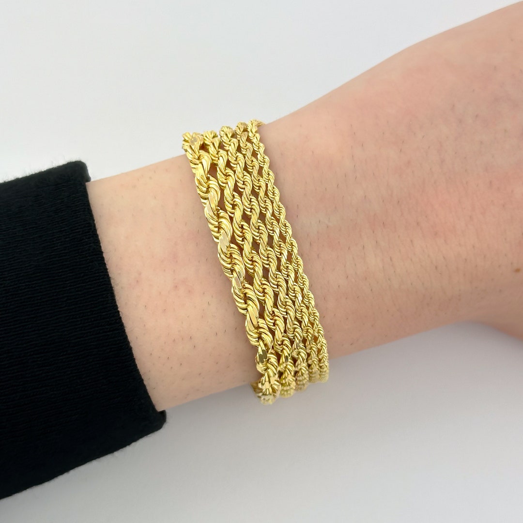18k Yellow Gold Rope Bracelet Diamond Cut Solid Link - Etsy