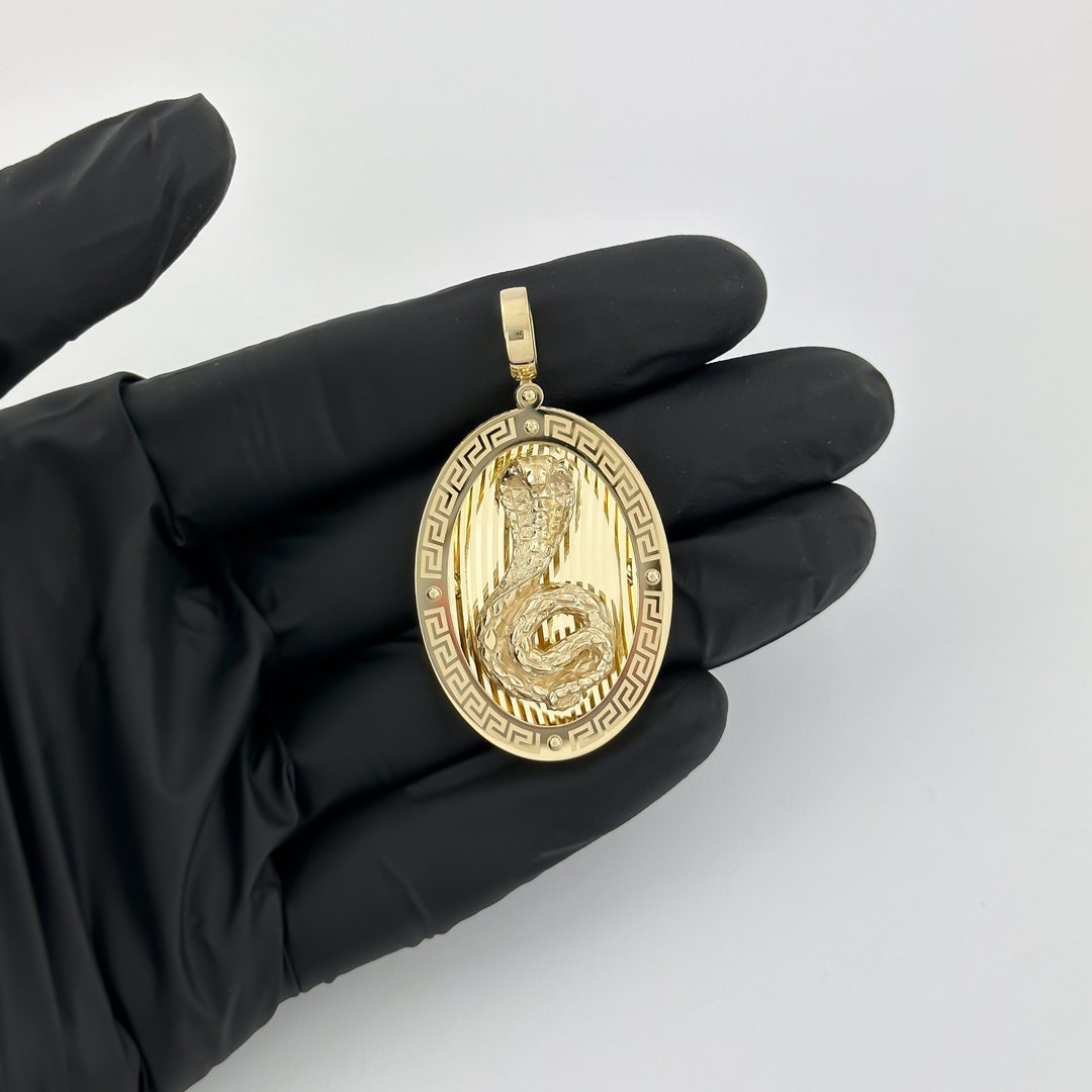 14k Yellow Gold Cobra Snake Pendant Greek Key Serpent Necklace - Etsy