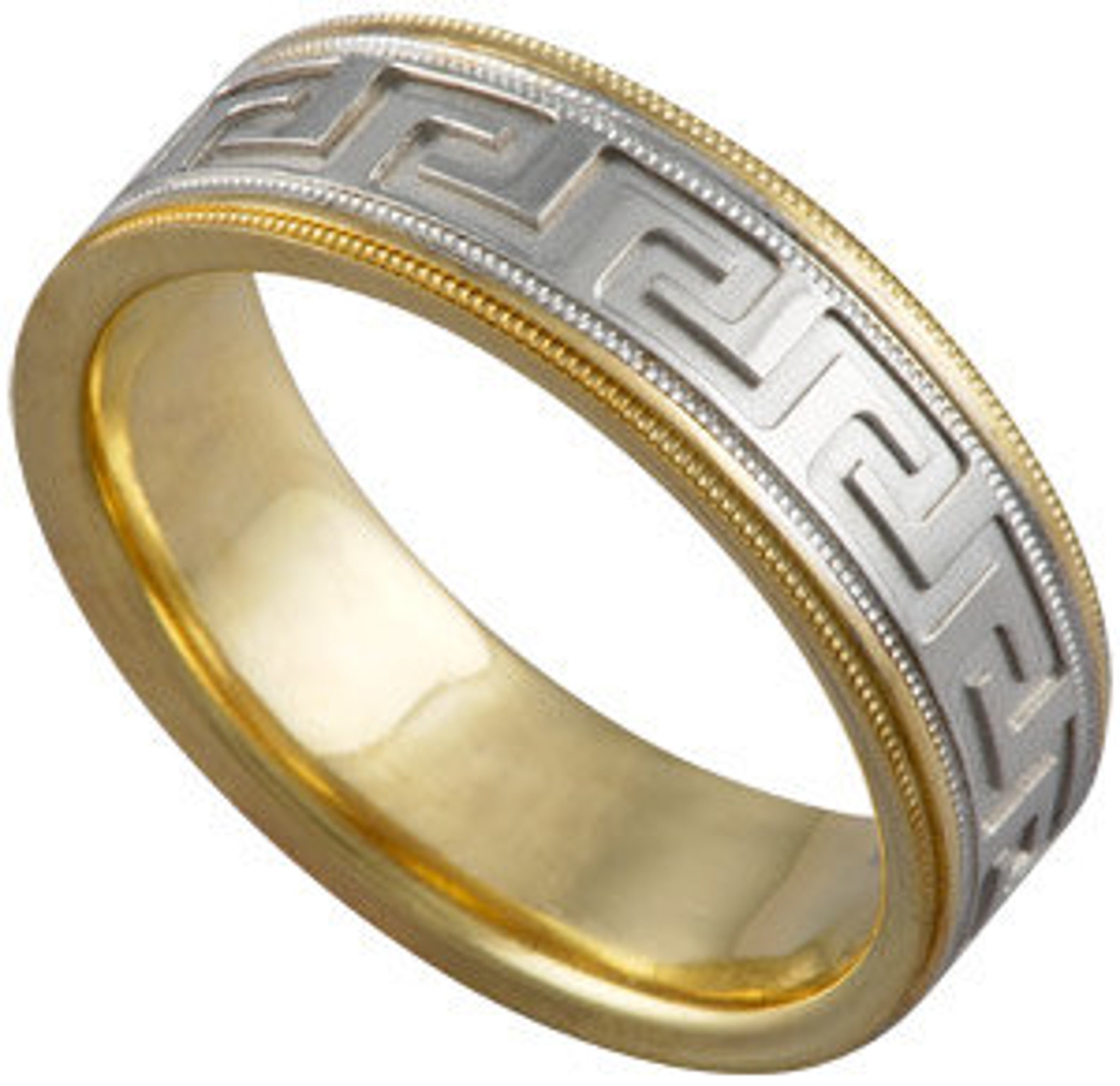 Solid 14k Yellow Gold Greek Key Design Ring Unique Milgrain - Etsy