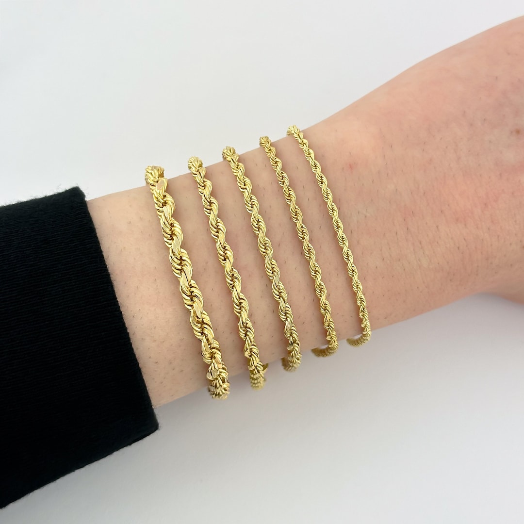 Solid 14k Yellow Gold Rope Bracelet Diamond Cut Italian 6.5"-9" Inches ...