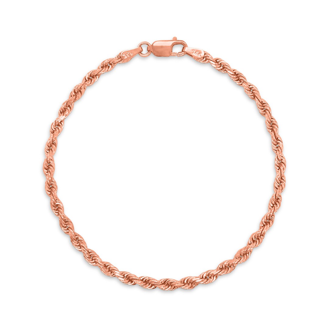 Solid 14k Rose Gold Rope Bracelet Diamond Cut Italian - Etsy
