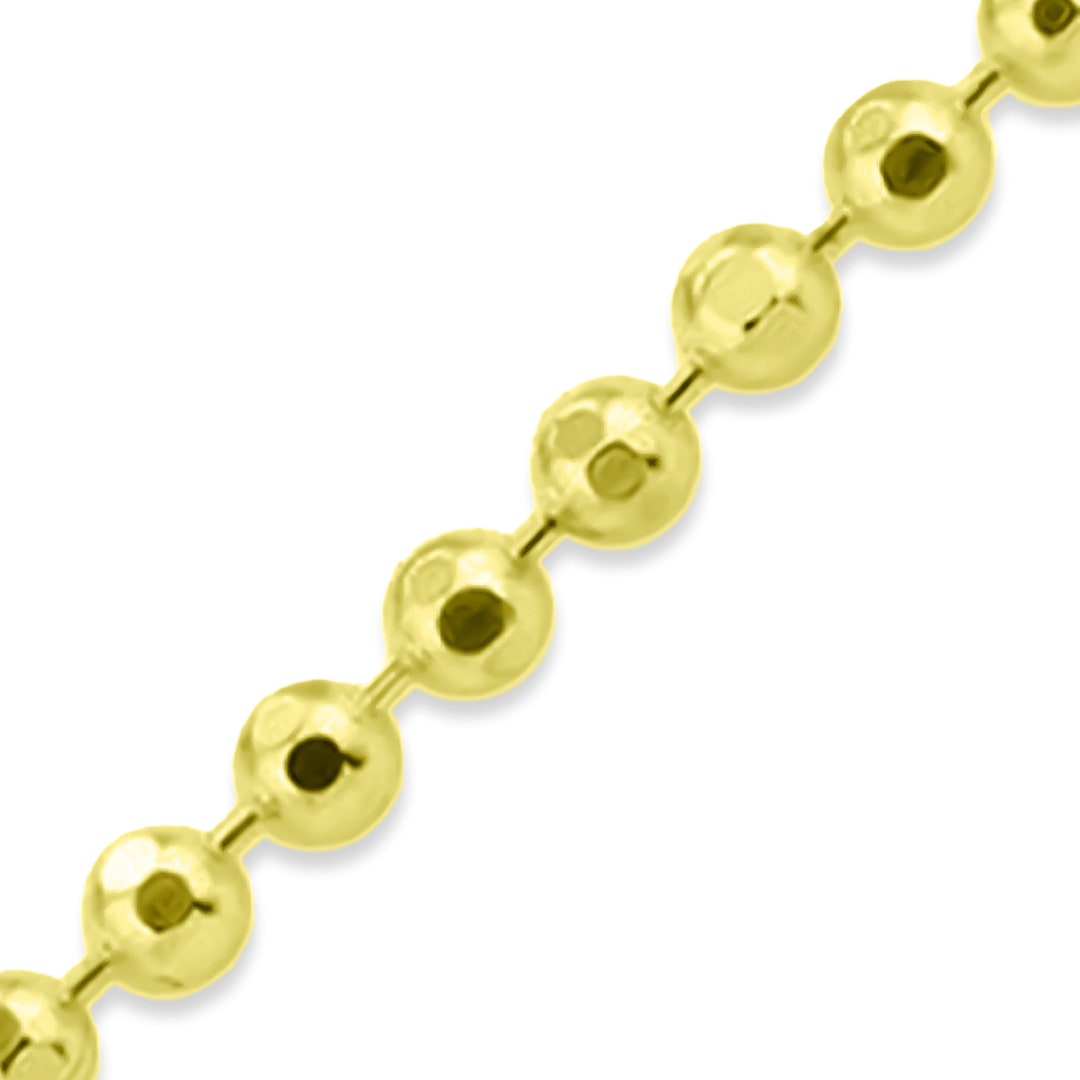 14k Yellow Gold Solid Diamond Cut Ball Bead Chain Italian Necklace 1MM ...