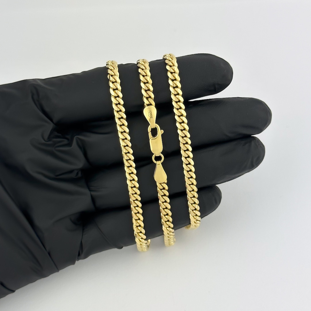 4mm Solid 18k Gold Miami Cuban Link Chain Necklace Real Italian Gold - Etsy