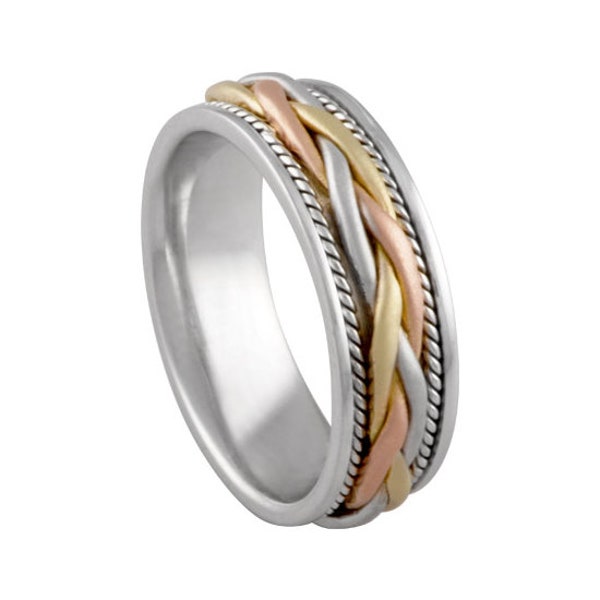 Tricolor Braided Wedding Band - Etsy