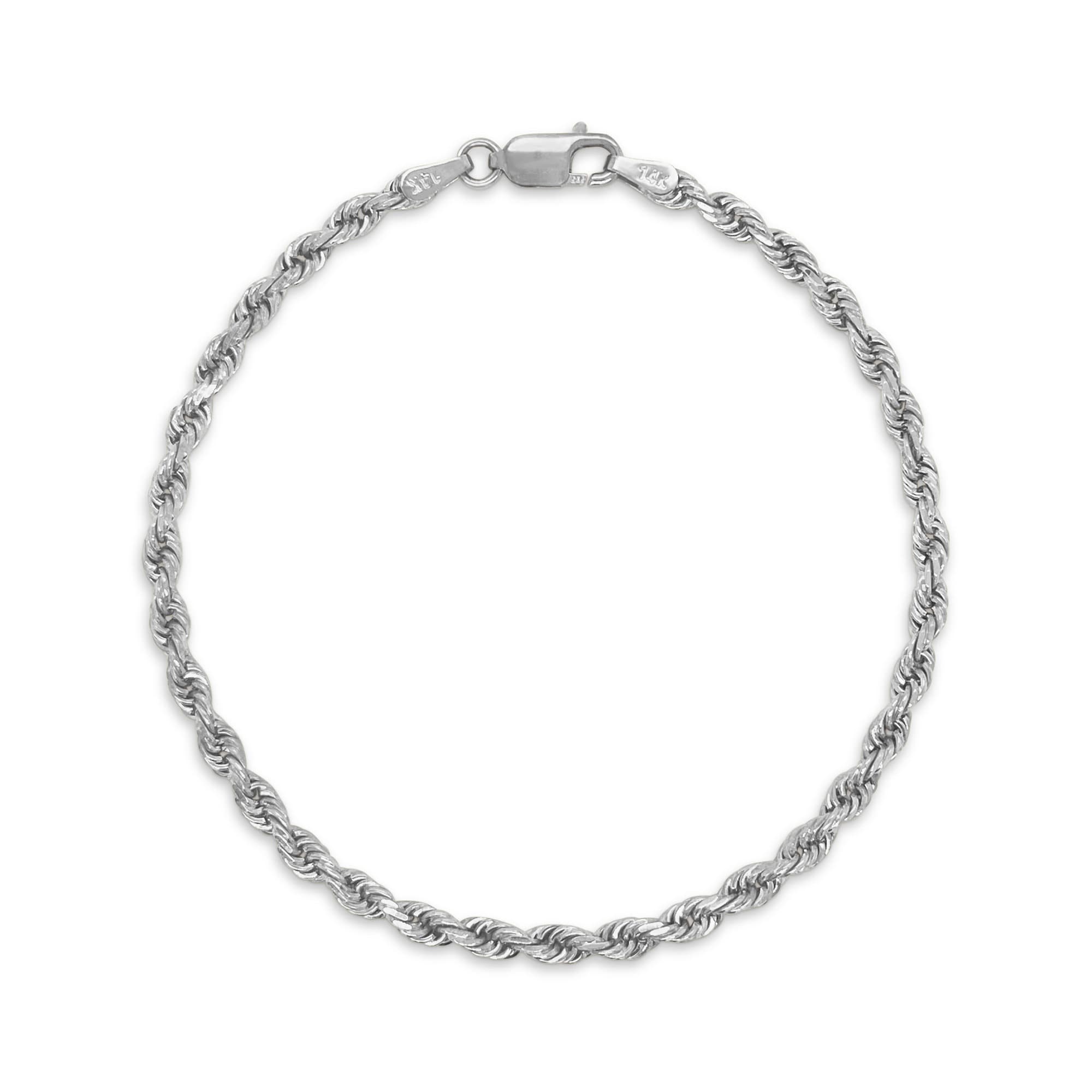 Solid 14k White Gold Rope Bracelet Diamond Cut Italian Solid - Etsy