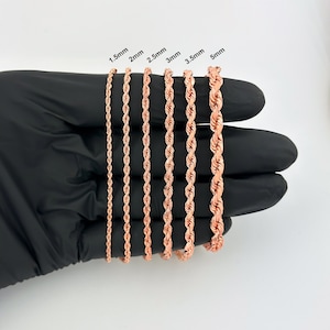 Solid 14k Rose Gold Rope Bracelet Diamond Cut Italian 6.5"-9" Inches ...