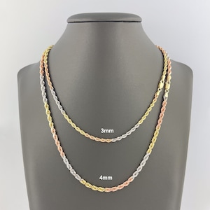 14k Tri-color Solid Gold Rope Chain Diamond Cut Italian Necklace 16"-30 ...