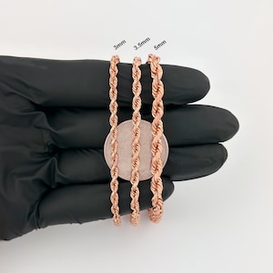 Solid 14k Rose Gold Rope Bracelet Diamond Cut Italian 6.5"-9" Inches ...