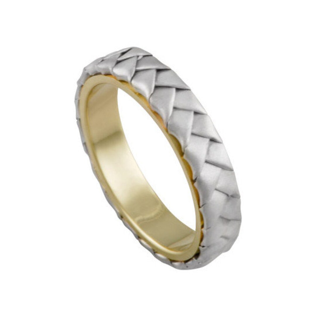 14k Two-tone Gold Basket Weave Ring Unique Wedding Band - Etsy