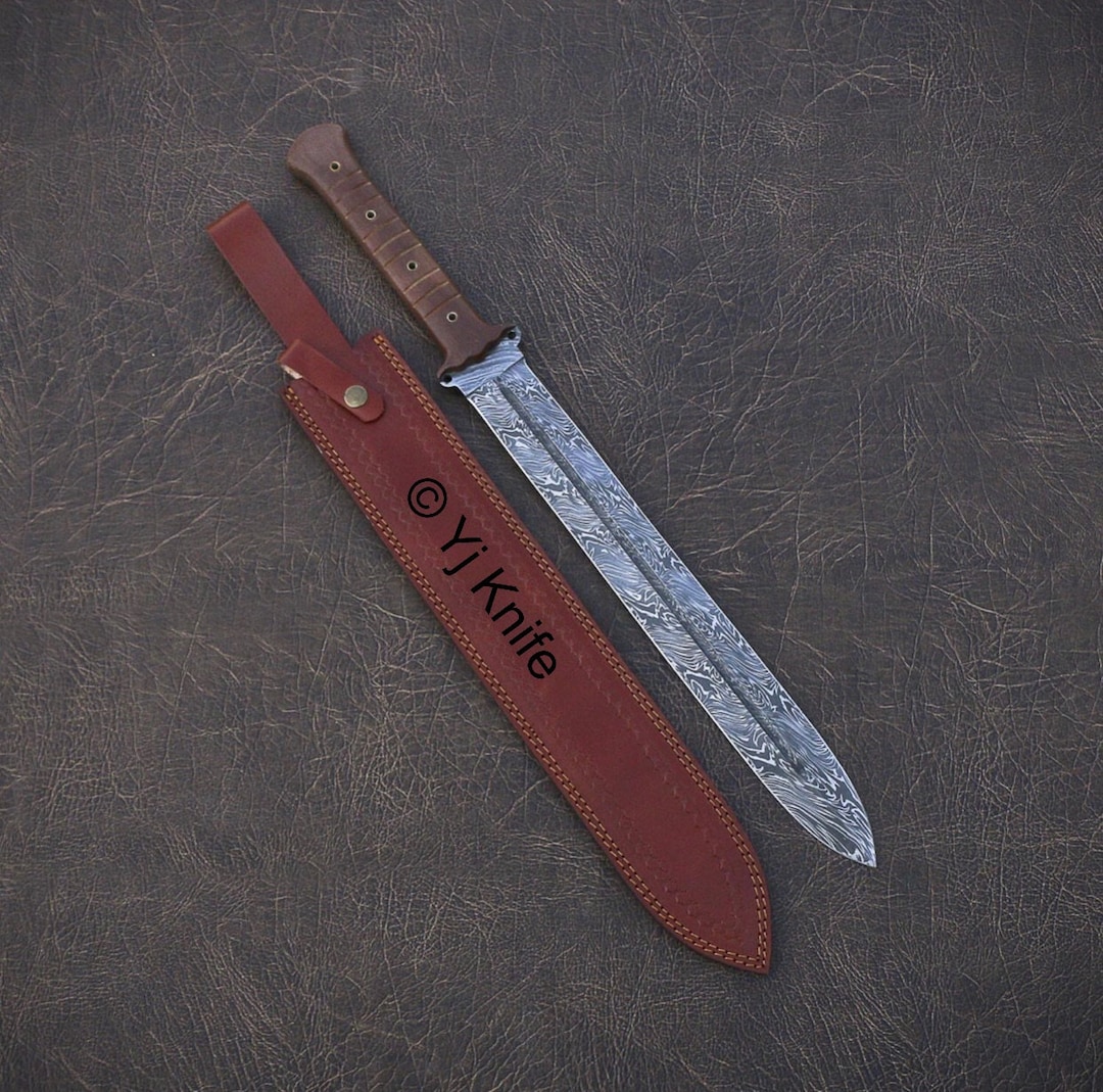 Custom Hand Forged, Damascus Steel Functional Sword 27 Inches, Double ...