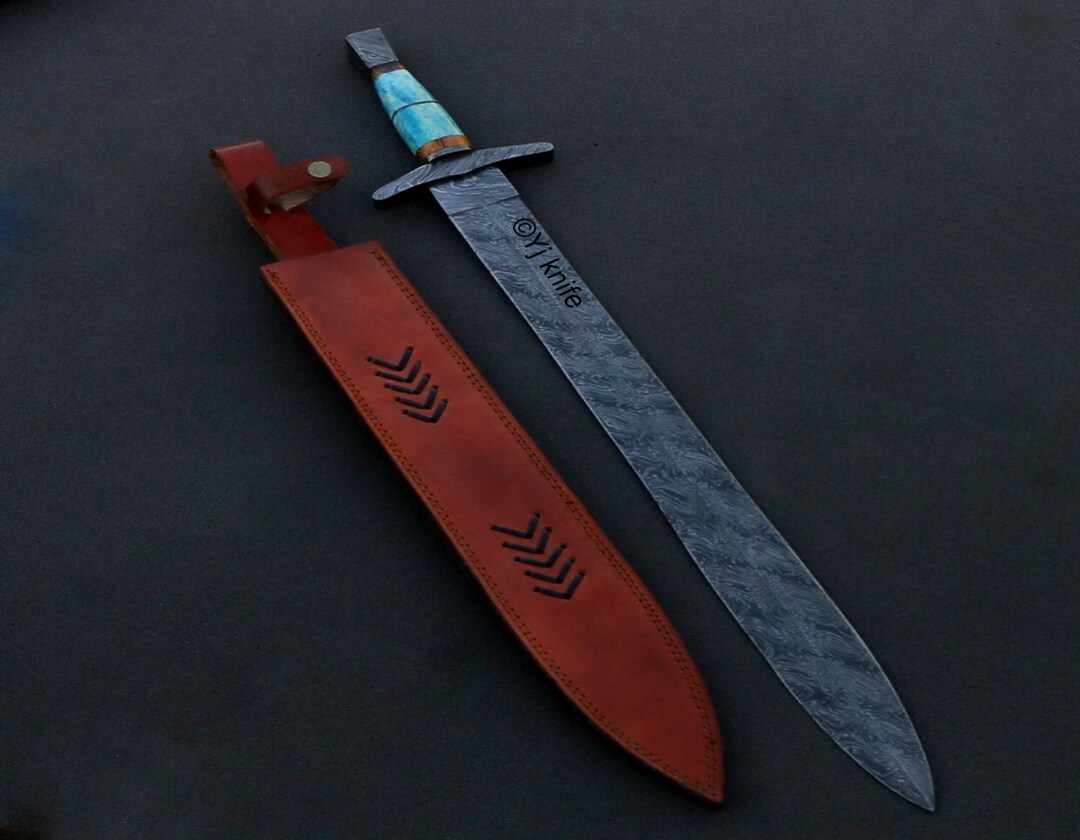 Custom Hand Forged, Damascus Steel Functional Sword 28 Inches, Double ...