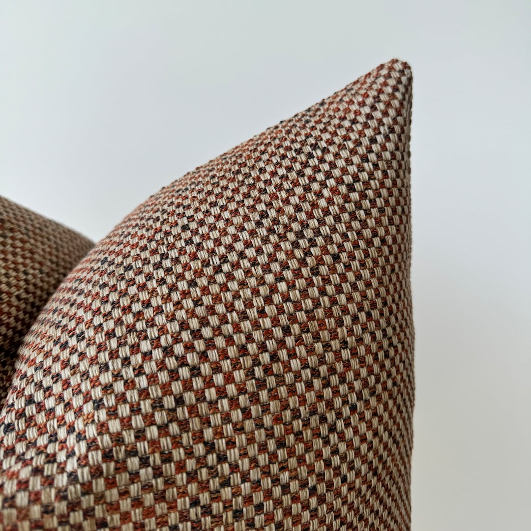Rust Throw Pillow Cover , Copper Decorative Euro Sham , Plaid Texture ...