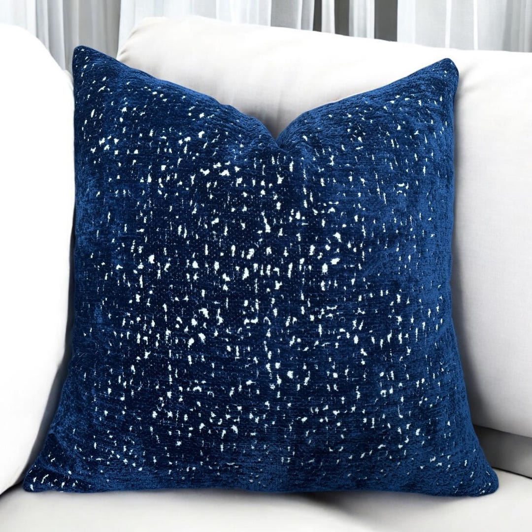 Navy Blue White Velvet Look Throw Pillow , Green Decor , Faux Furry ...