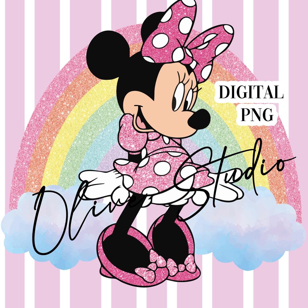Minnie Glitter Rainbow Clip Art - Digital PNG - Minnie Mouse Glitter ...