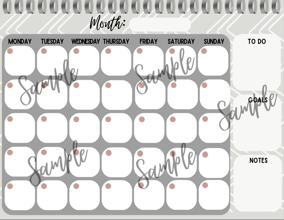 Minimalist Grey Arrows Calendar: Printable Monthly Planner (digital ...