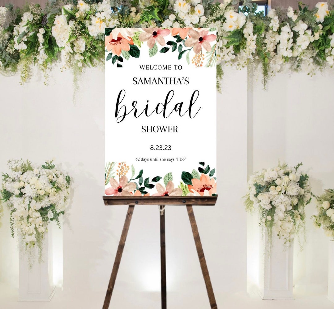 Printable Bridal Shower Sign, Welcome Sign Template, Floral Bridal Sign ...