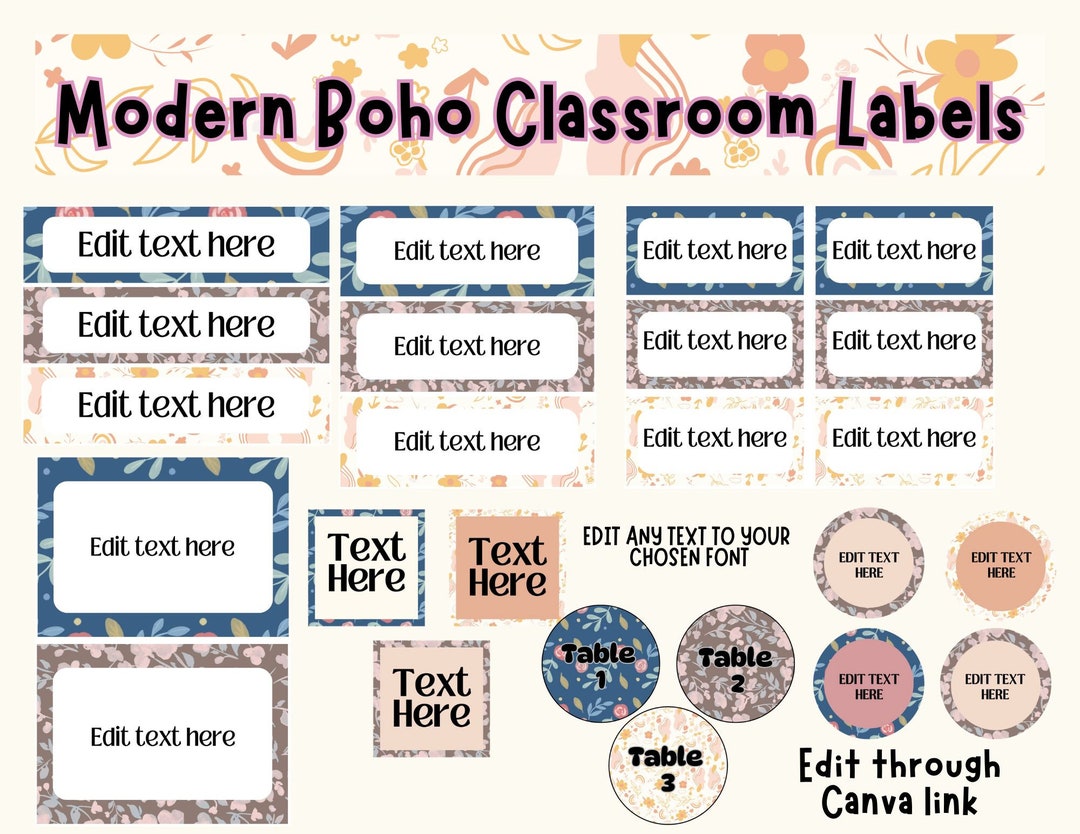 Classroom Labels Editable Templates, Modern Boho Classroom Organization ...