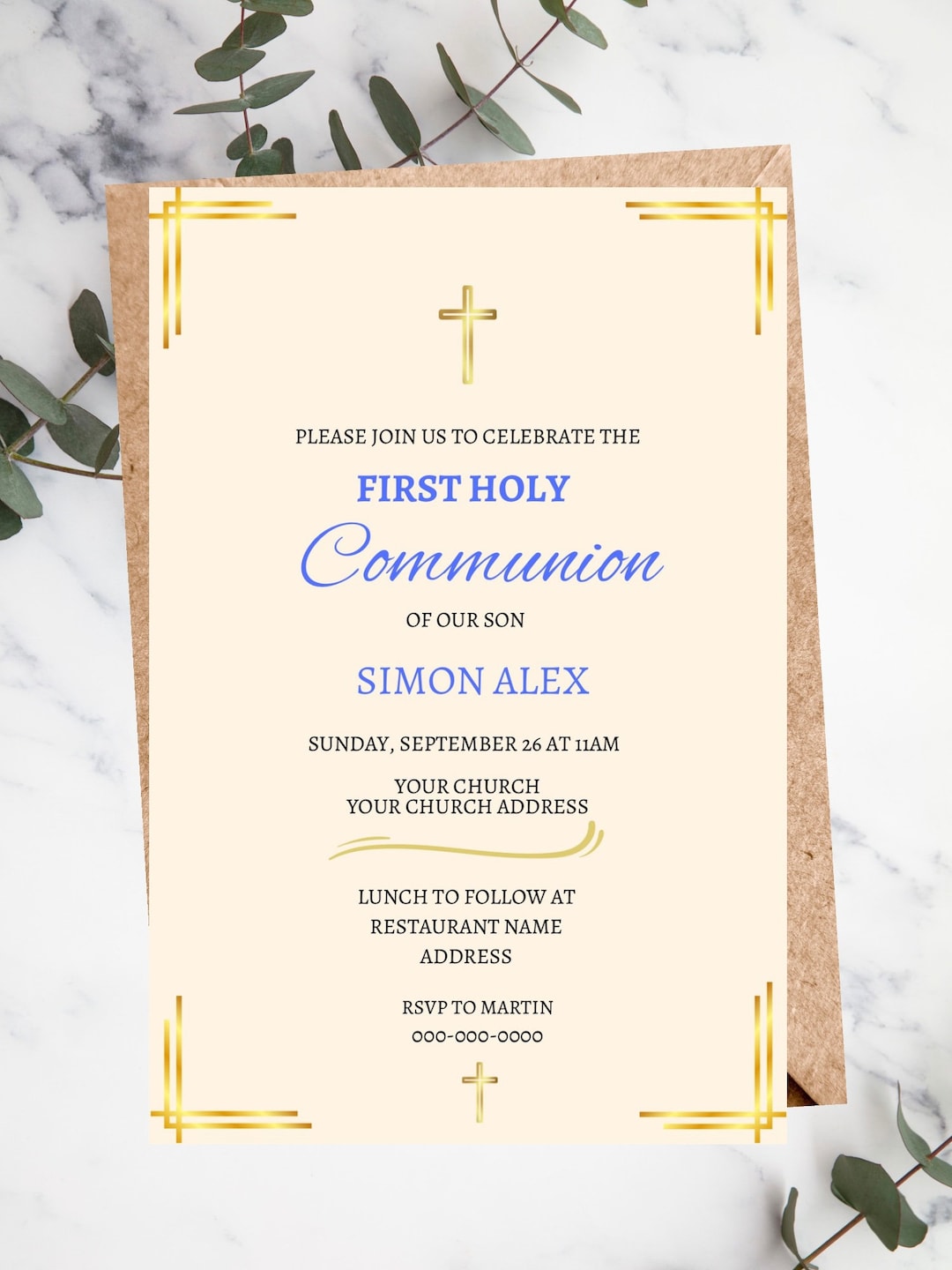 Blue First Holy Communion Invitation Template, Invitation Template ...