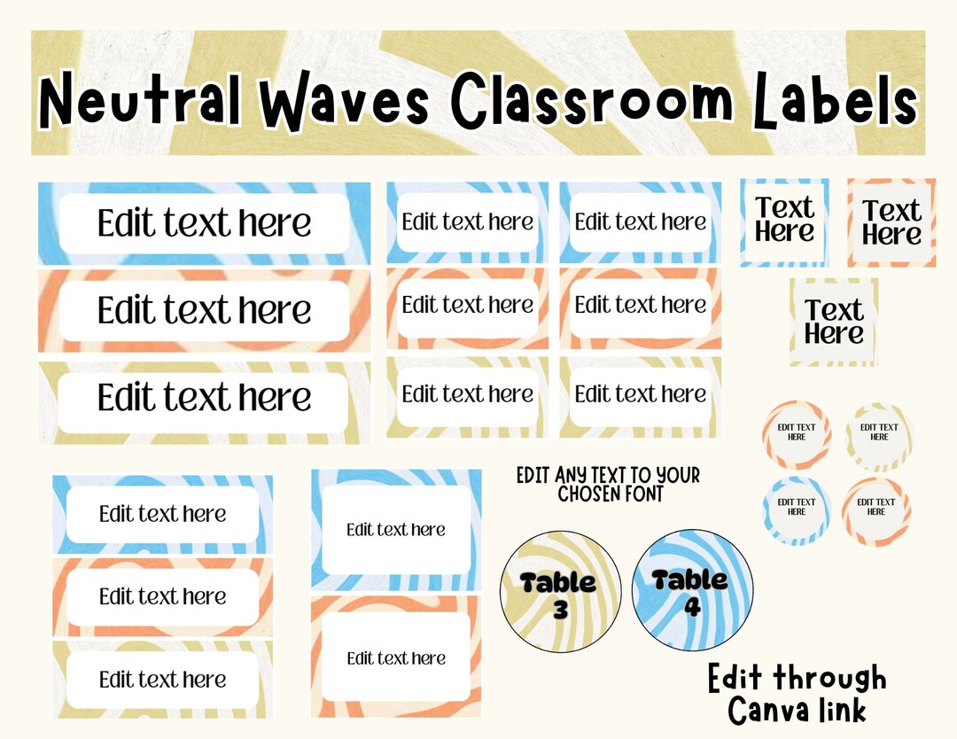 Classroom Labels Editable Templates, Neutral Waves Classroom ...