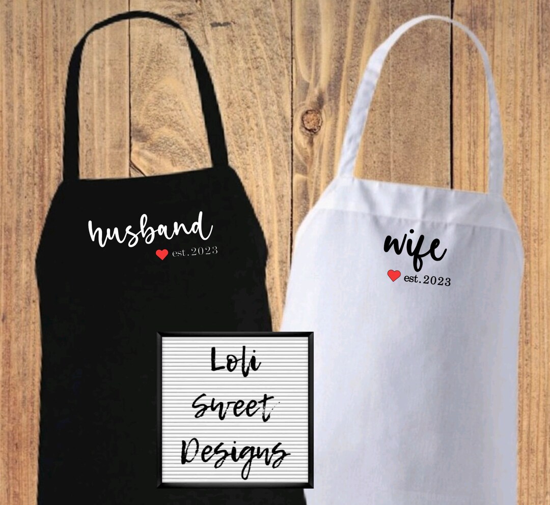 Mr. and Mrs. Couple's Aprons, Hubby and Wifey Aprons, Husband and Wife ...