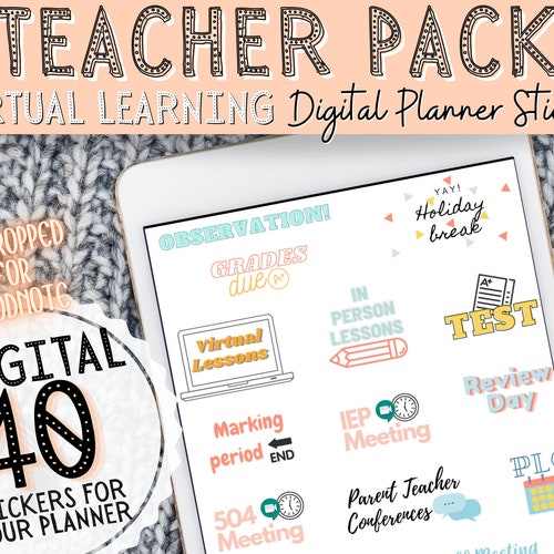 Boho Virtual Teacher Digital Planner Sticker Pack Remote | Etsy