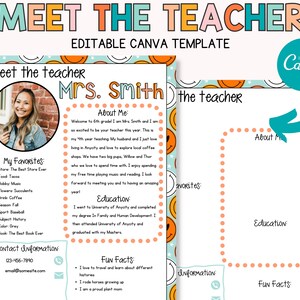 Groovy Meet the Teacher Editable Printable, Smiley Teal Meet the ...