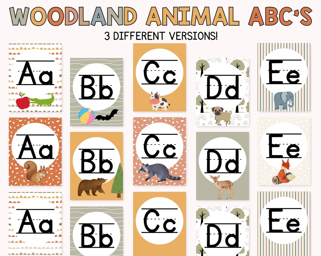 Classroom Alphabet Posters Woodland Animal Theme, Adventure Classroom ...