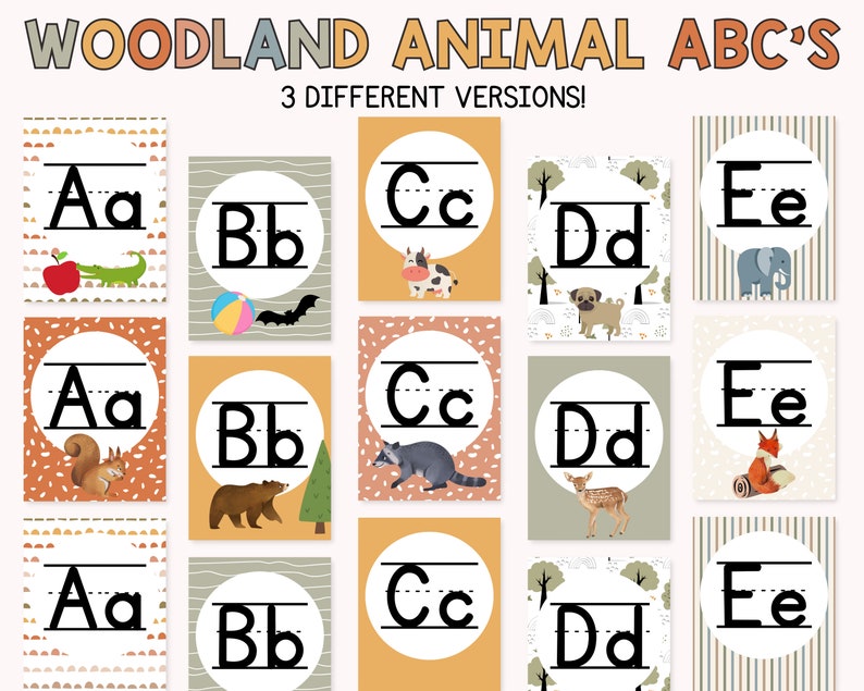 Classroom Alphabet Posters Woodland Animal Theme, Adventure Classroom ...