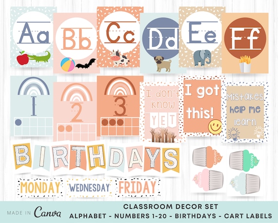 Boho Rainbow Calm Color Classroom Decor Bundle Inspirational - Etsy