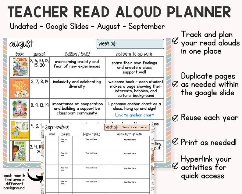 Retro Teacher Read Aloud Digital Planner, Teacher Reading Journal ...