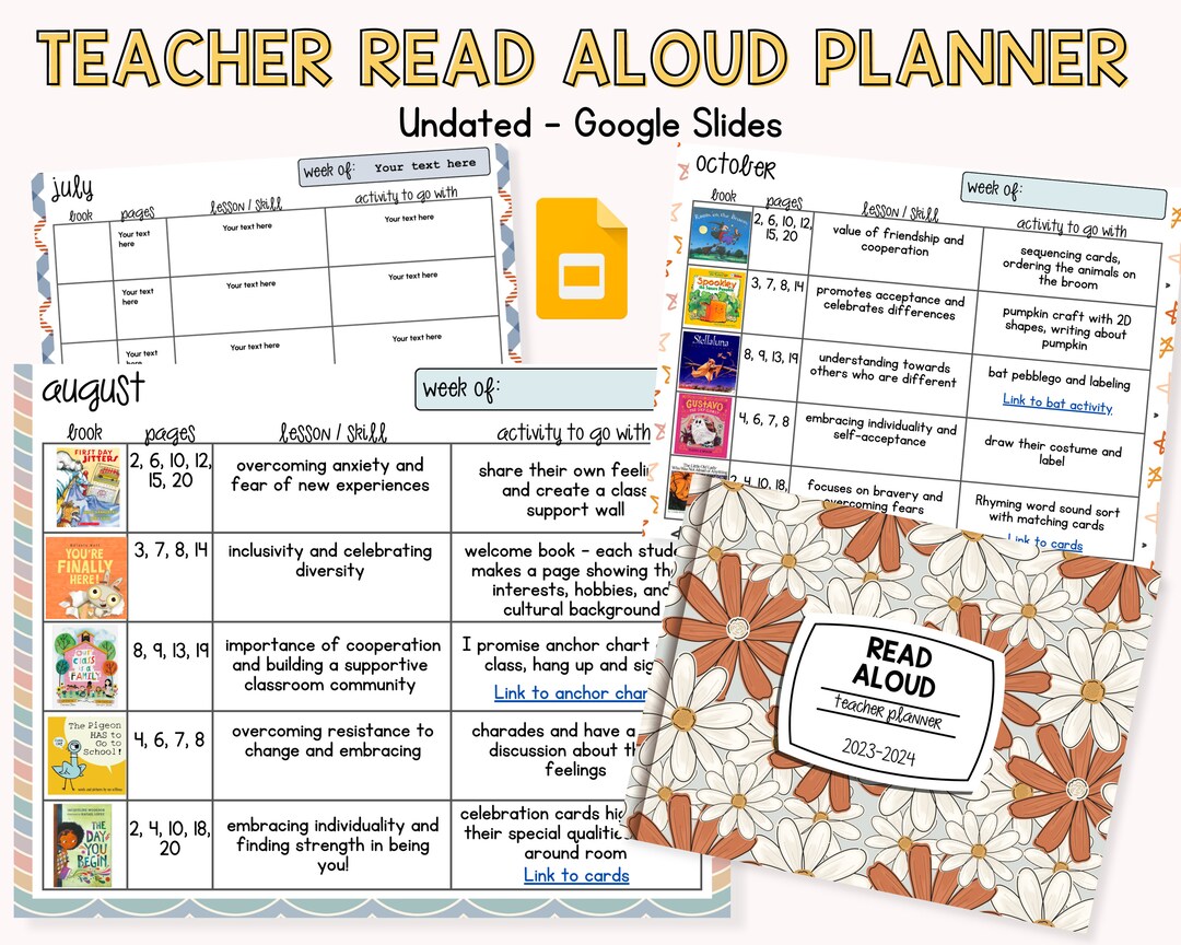 Boho Teacher Read Aloud Digital Planner, Teacher Reading Journal ...