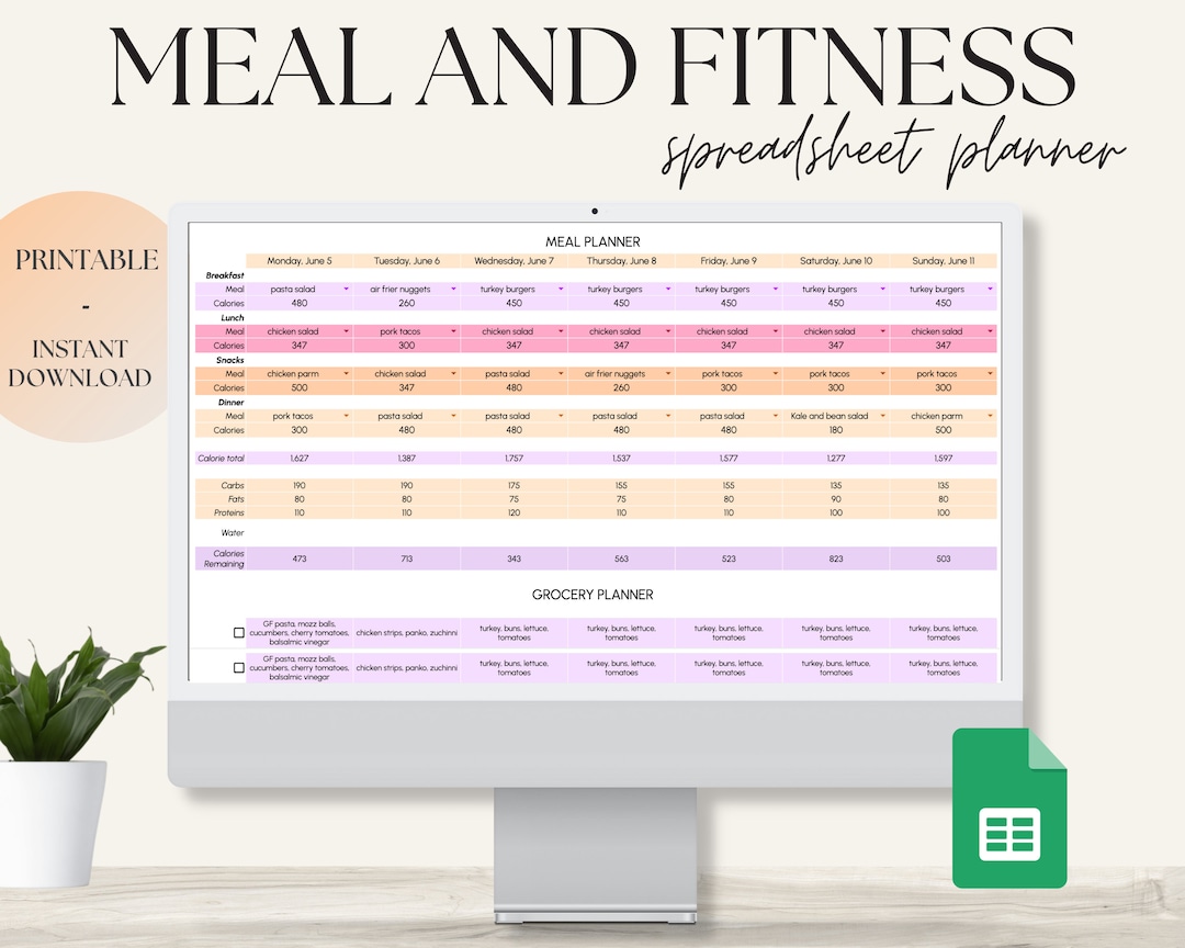 Weekly Meal Planner and Fitness Exercise Planner, Weight Loss Weekly ...